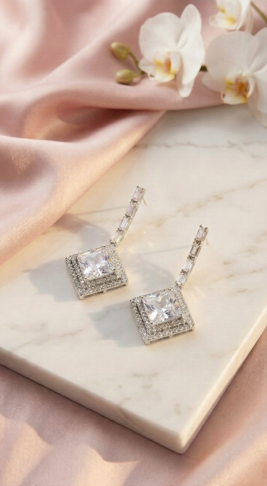 Majestic Emerald Square Halo Earrings – Luxury Geometric Crystal Dangl ...